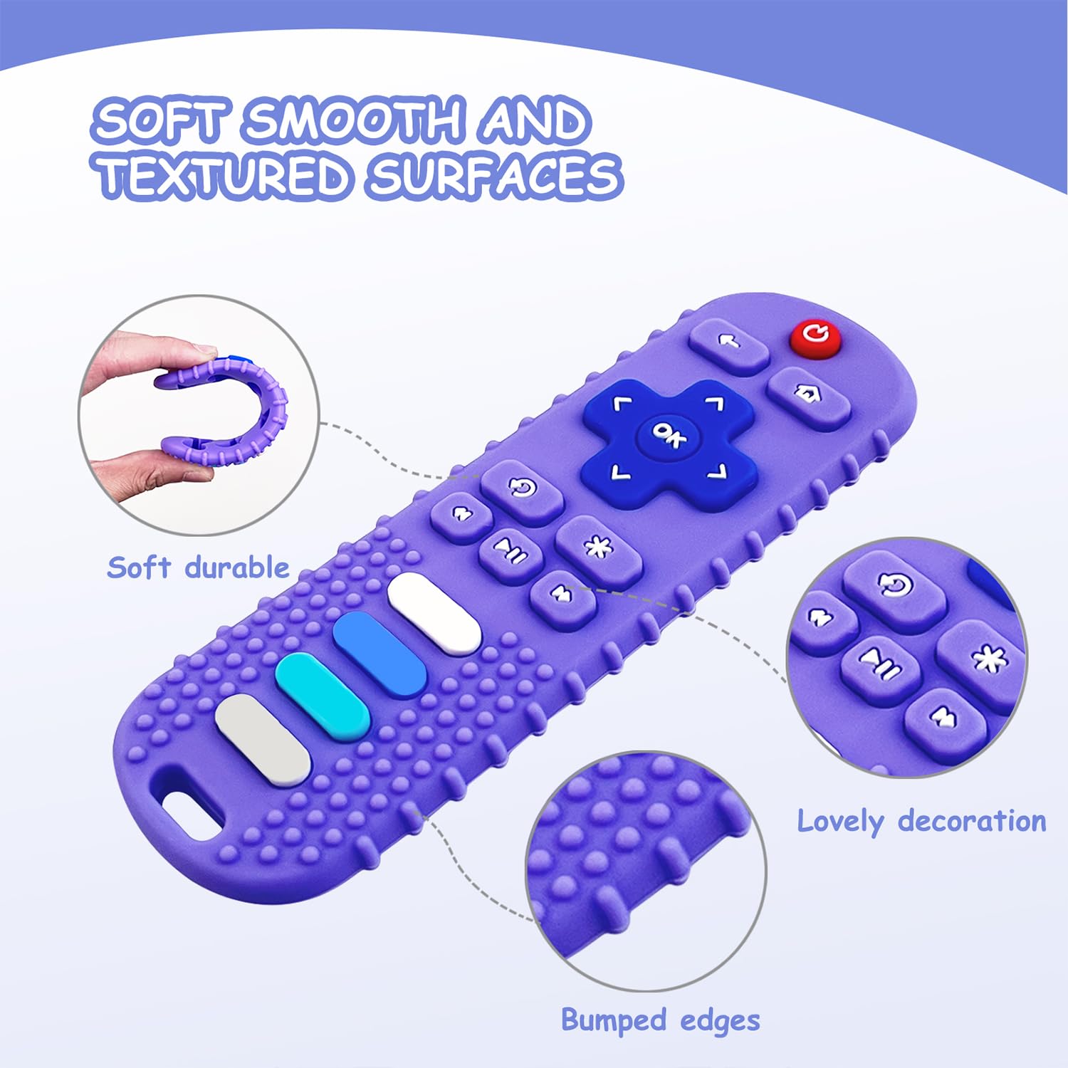 ERSIHUA 3Pcs Silicone Teething Toys, Remote Control Shape Teethers for Babies Remote Teething Toys, Silicone TV Remote Teether BPA Free/Dishwasher/Refrigerator Safe