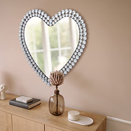 AUA CROWN 24x24Inch Frameless Heart Shape Wall Mirror, Diamond Frame Heart Shape Wall Decorative Mirror, Makeup Mirror for Couple, Bathroom Bedroom Wall Decorative Mirror