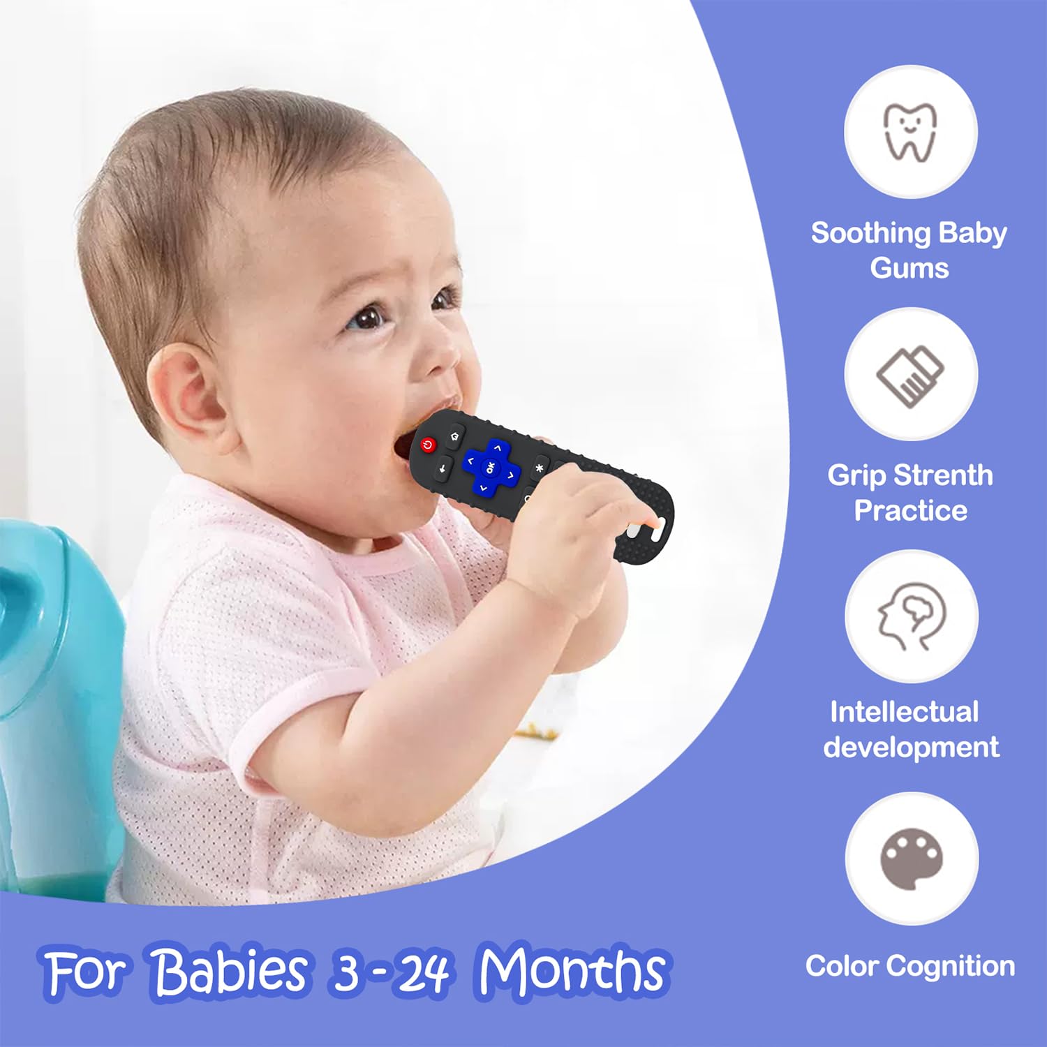 ERSIHUA 3Pcs Silicone Teething Toys, Remote Control Shape Teethers for Babies Remote Teething Toys, Silicone TV Remote Teether BPA Free/Dishwasher/Refrigerator Safe