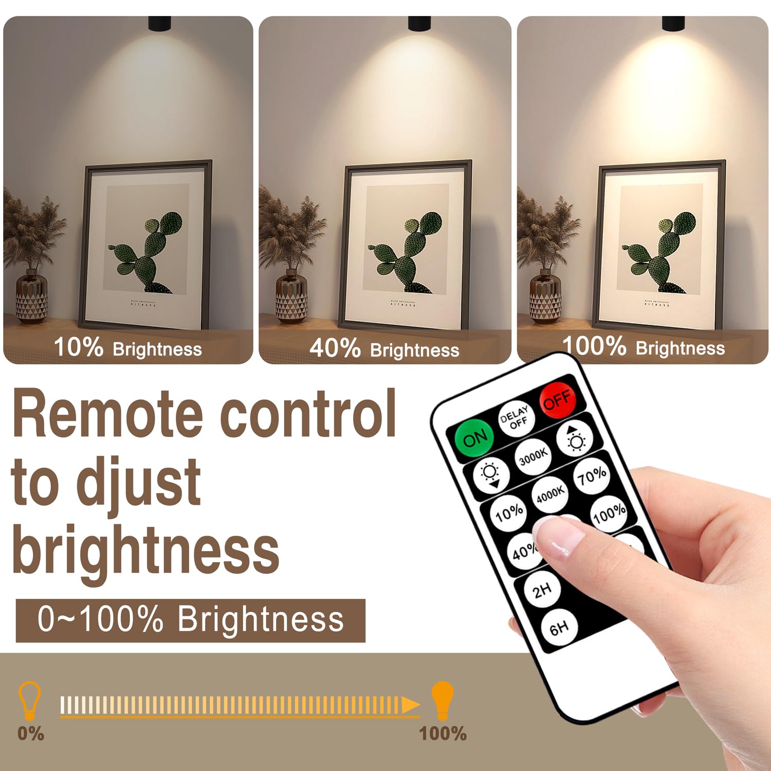 FZWLE 2 Pack Dimmable Indoor Spot Lights with Timer & Remote, 3W LED Up Lights, 3000K/4000K/5000K Adjustable, Ideal Indoor Accent & Plant Spotlight