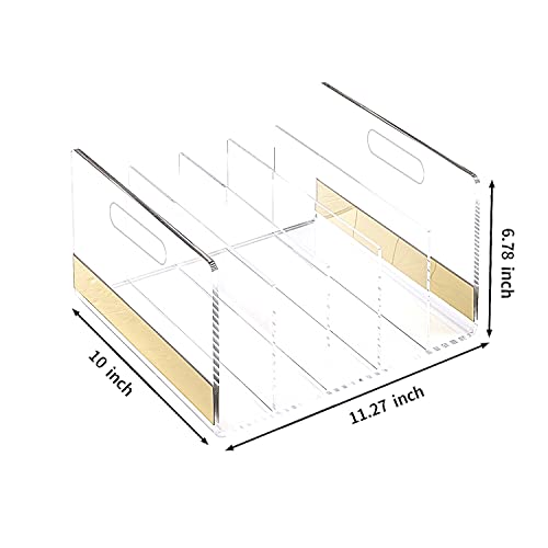 Mouchoi Acrylic Desk File Organizer, Clear File Organizer, Acrylic Magazine Holder, 5 Compartments, Gold Trim