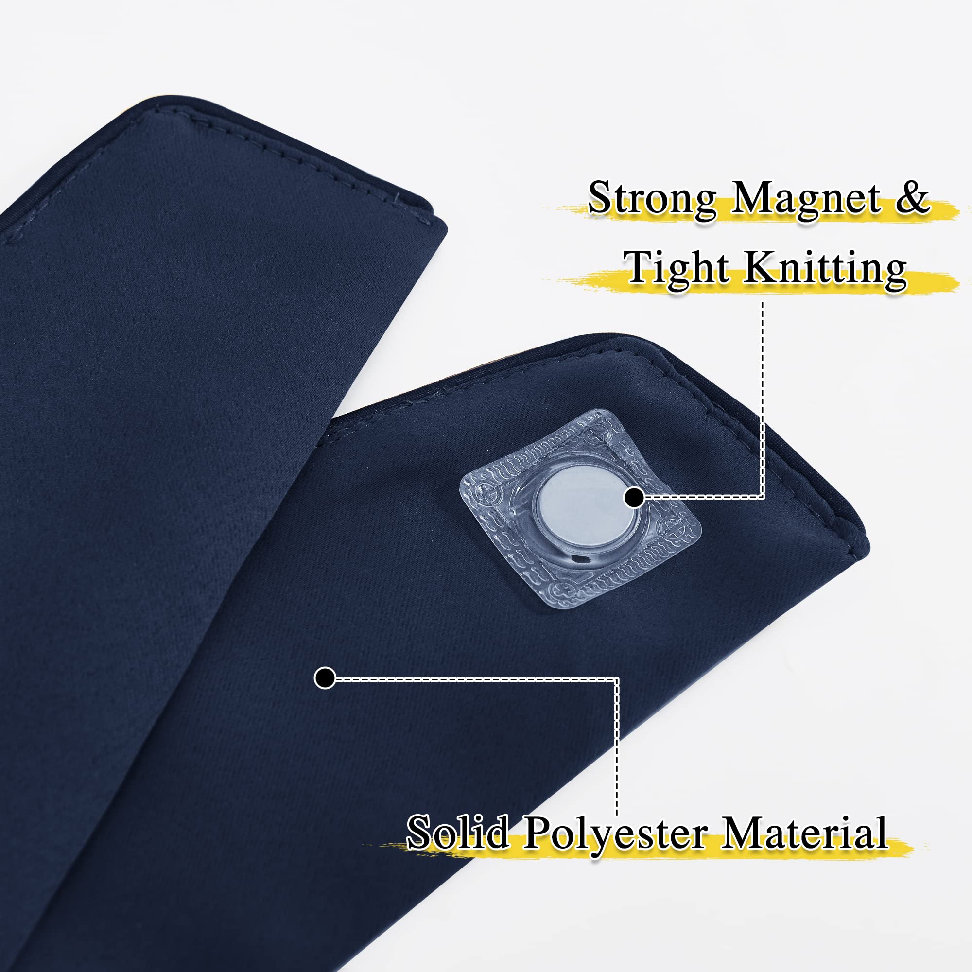 NICETOWN Strong Magnetic Curtain Tiebacks-Curtain Tiebacks for Wall No Screws Perfect of Curtains (Navy Blue, 18.5 X 4 Inches, Set of 4)