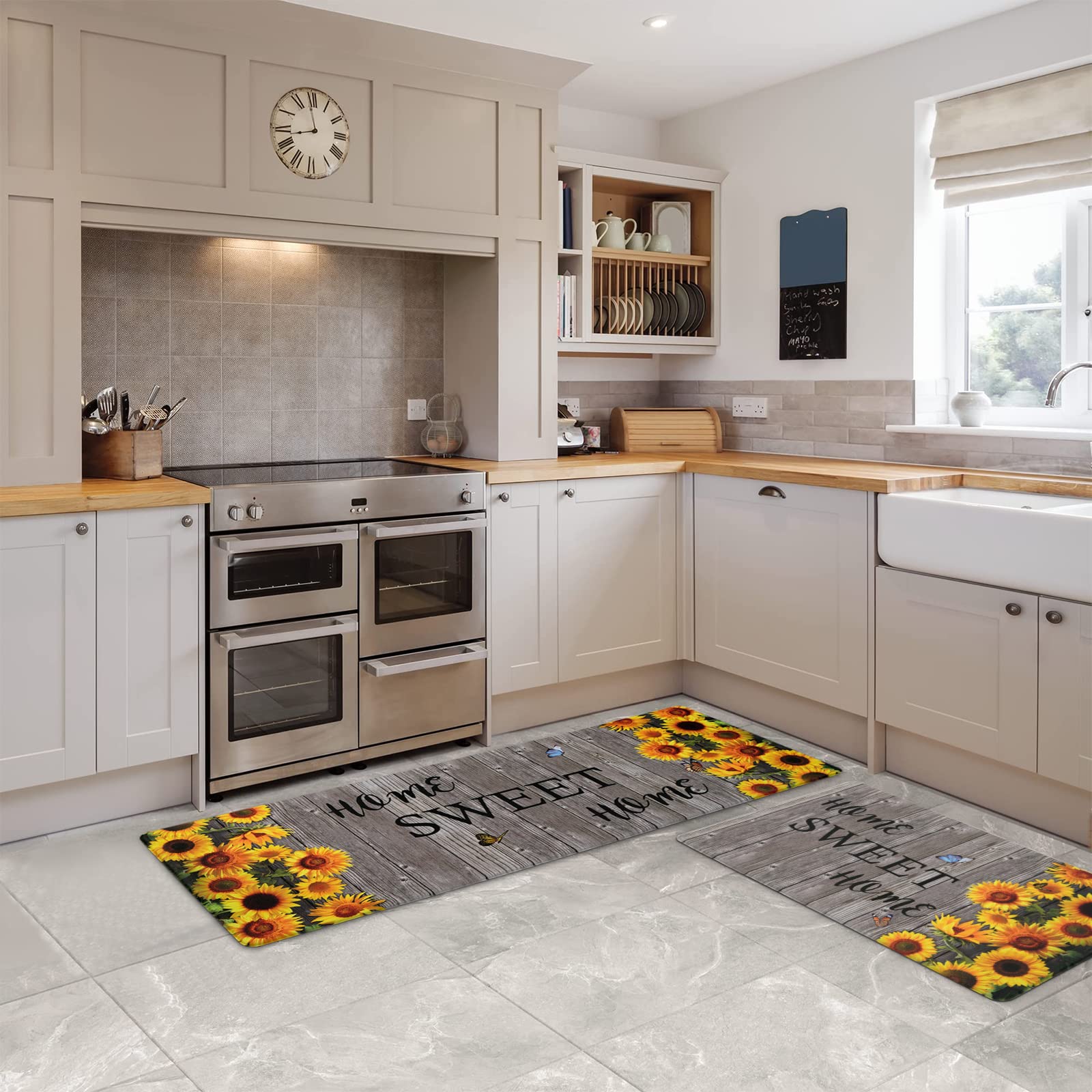 ASPMIZ 2 Piece Fall Sunflower Kitchen Mats Cushioned Anti-Fatigue Kitchen Rugs Non Slip Memory Foam Kitchen Mats and Rugs Waterproof Kitchen Floor Comfort Mats Fall Decors, 18'' x 48'' + 18'' x 30''