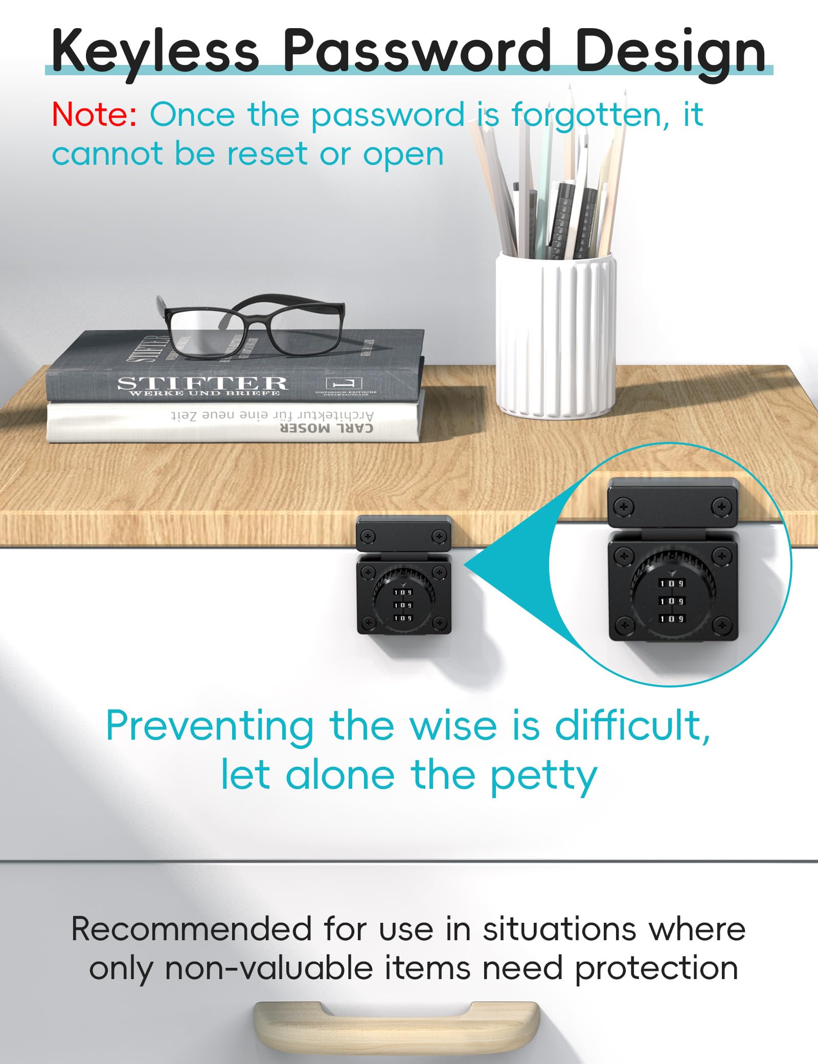 I-EASYDWW Combination Cabinet Latch, Keyless Drawer Lock, Easy to Install, Suitable for Kitchen Cabinet, Office Drawer, Wooden Furniture, One-Way Door, Etc (Black, 1 Pack)