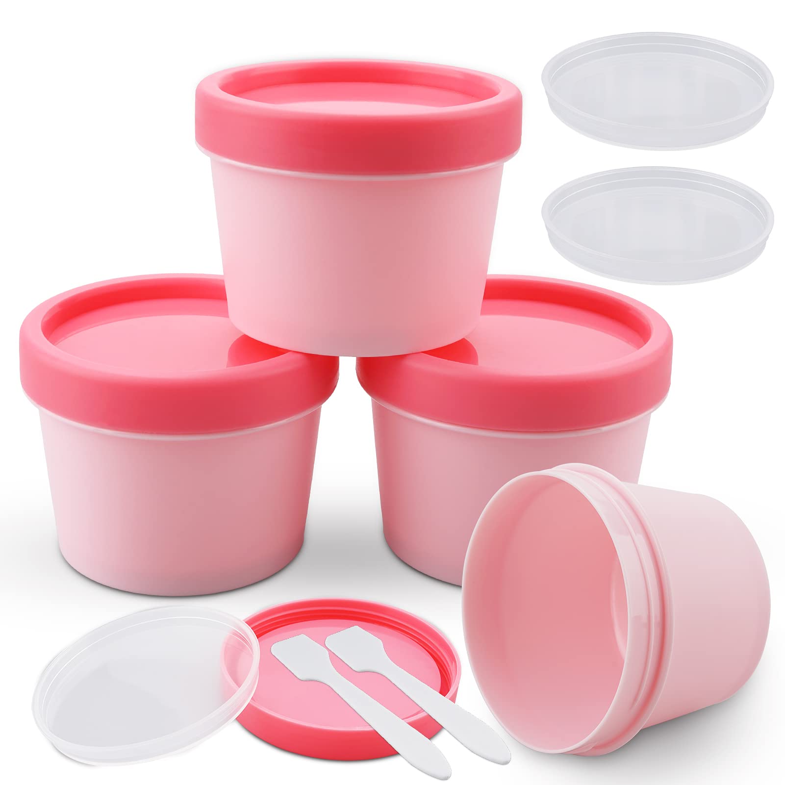 Cosywell Plastic Cream Jars 3.4oz/100ml Empty Cosmetic Pot Jars 4 Pieces Refillable Travel Containers for Toiletries TSA Approved Leak-proof Travel Size Accessories with Lids(Pink)