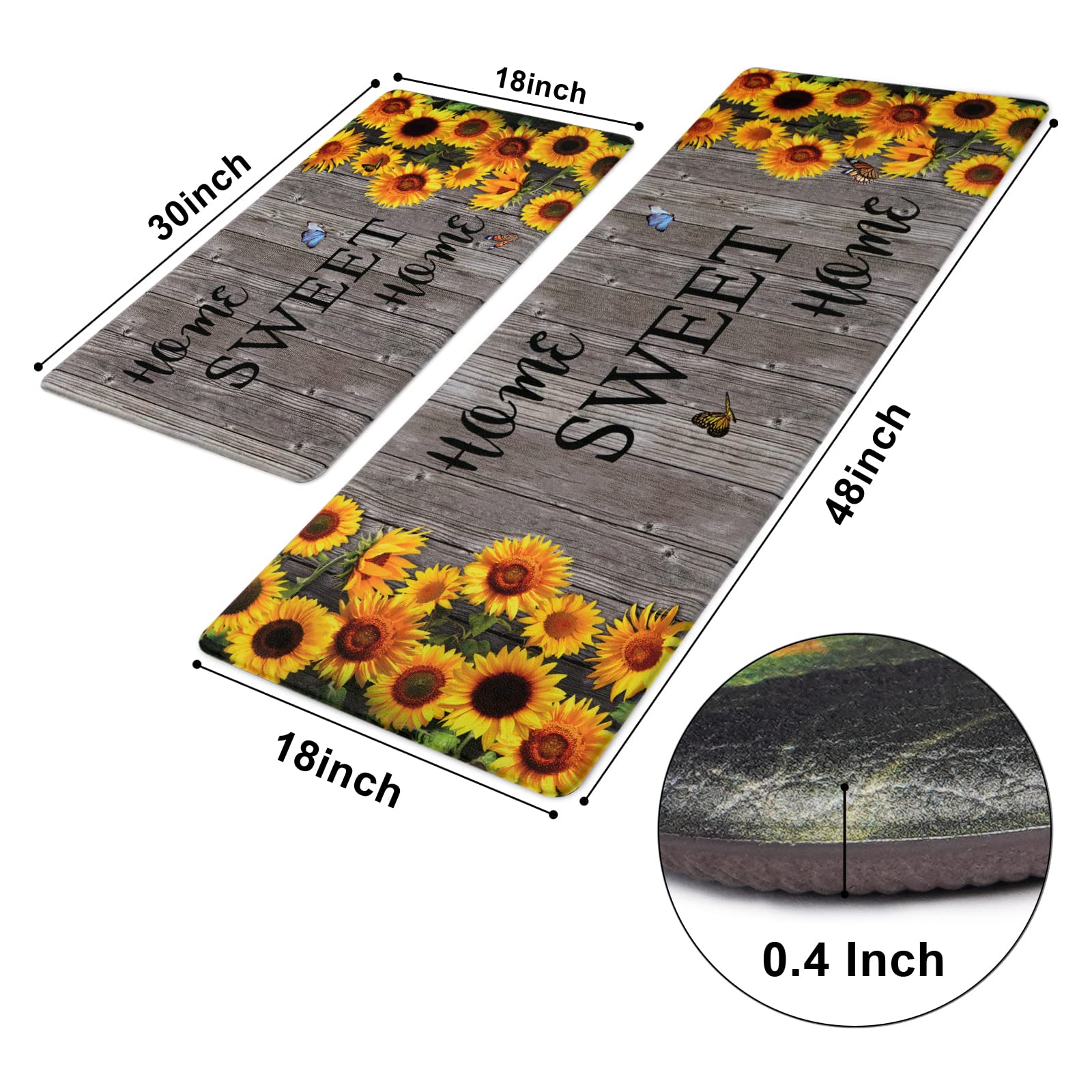 ASPMIZ 2 Piece Fall Sunflower Kitchen Mats Cushioned Anti-Fatigue Kitchen Rugs Non Slip Memory Foam Kitchen Mats and Rugs Waterproof Kitchen Floor Comfort Mats Fall Decors, 18'' x 48'' + 18'' x 30''