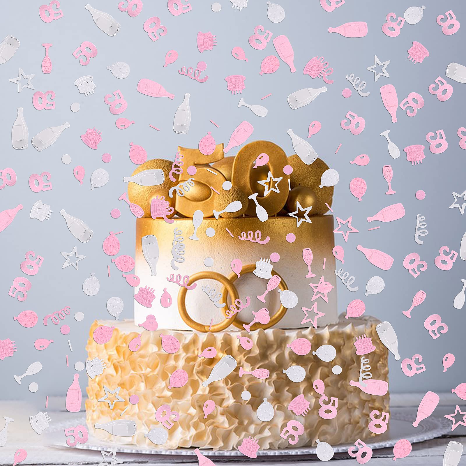 Thinp 3000 Pcs Birthday Confetti, Number 60 Happy Birthday Table Confetti Birthday Cake Confetti Pink Birthday Confetti Table Scatter Decorations for Birthday Wedding Anniversary Party Supplies (50)