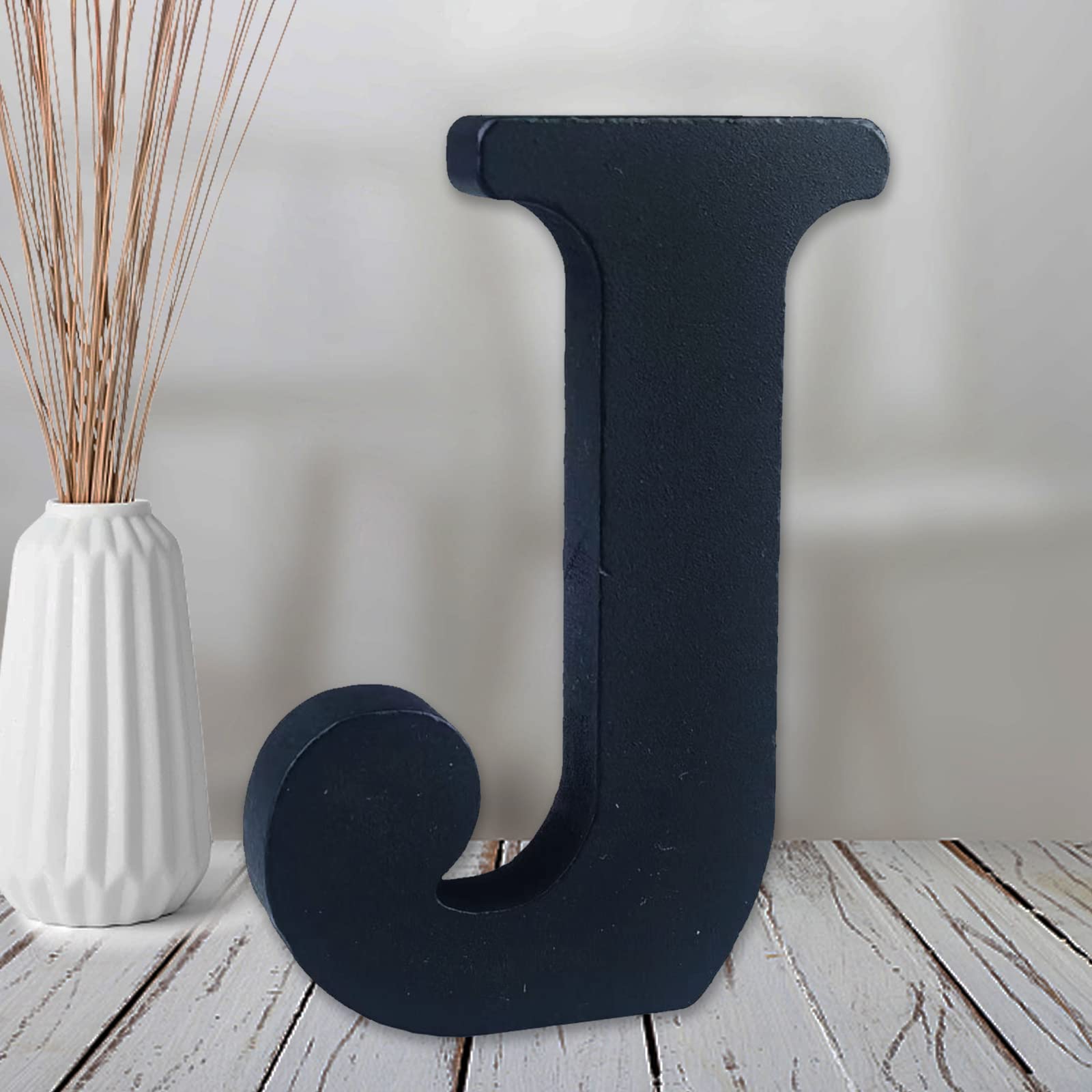 AOCEAN 6 inch Black Wood Letters Unfinished Wood Letters for Wall Decor Decorative Standing Letters Slices Sign Board Decoration for Craft Home Party Projects (J)