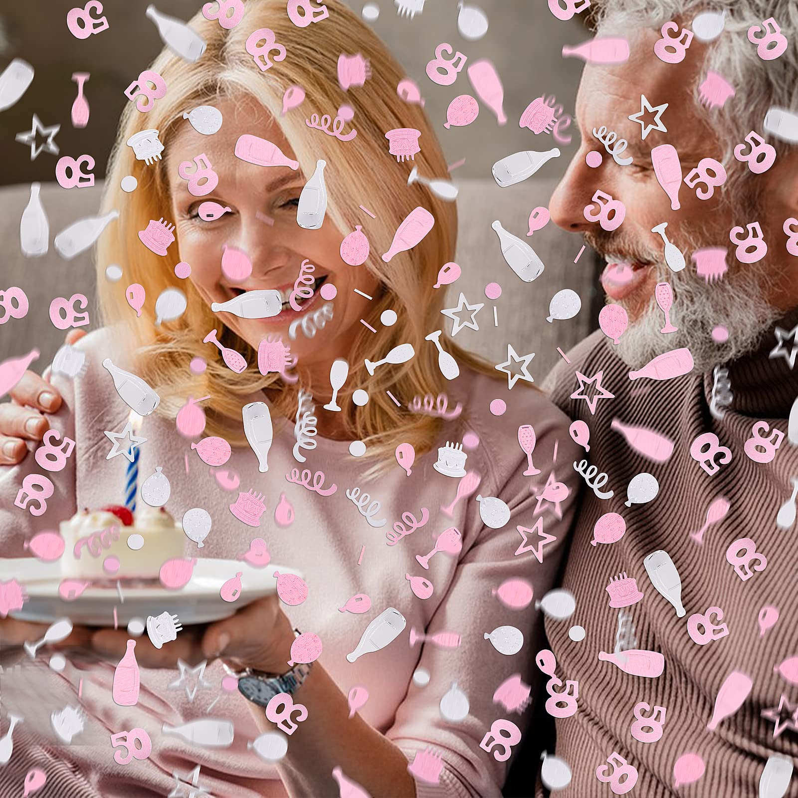 Thinp 3000 Pcs Birthday Confetti, Number 60 Happy Birthday Table Confetti Birthday Cake Confetti Pink Birthday Confetti Table Scatter Decorations for Birthday Wedding Anniversary Party Supplies (50)
