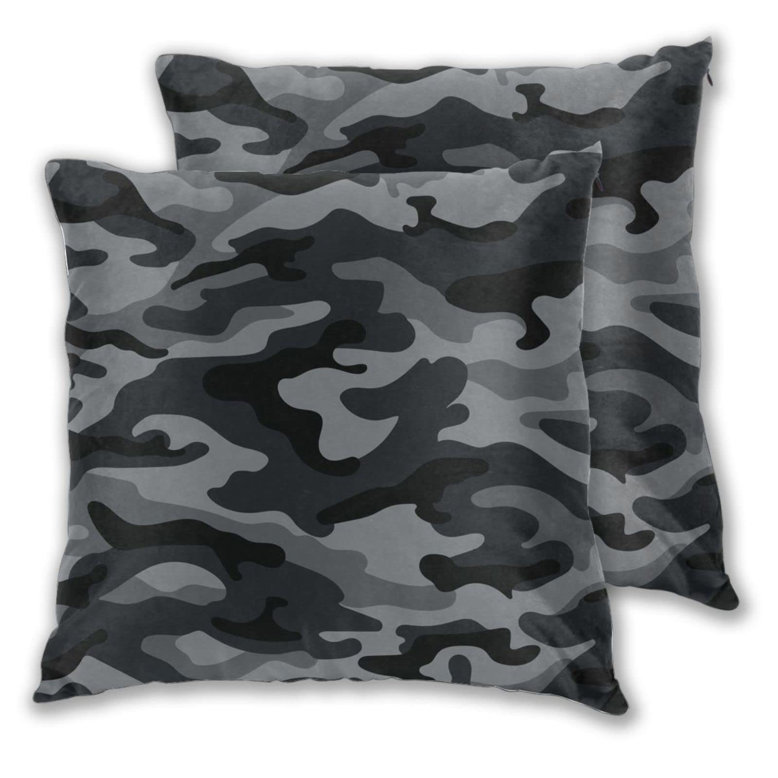 Fiokroo Army Camouflage Throw Pillow Covers Set of 2 Black and Grey Camo Pillow Cushion Cases Square Pillowcases for Sofa Bedroom Living Room Car, 18 X 18 Inch