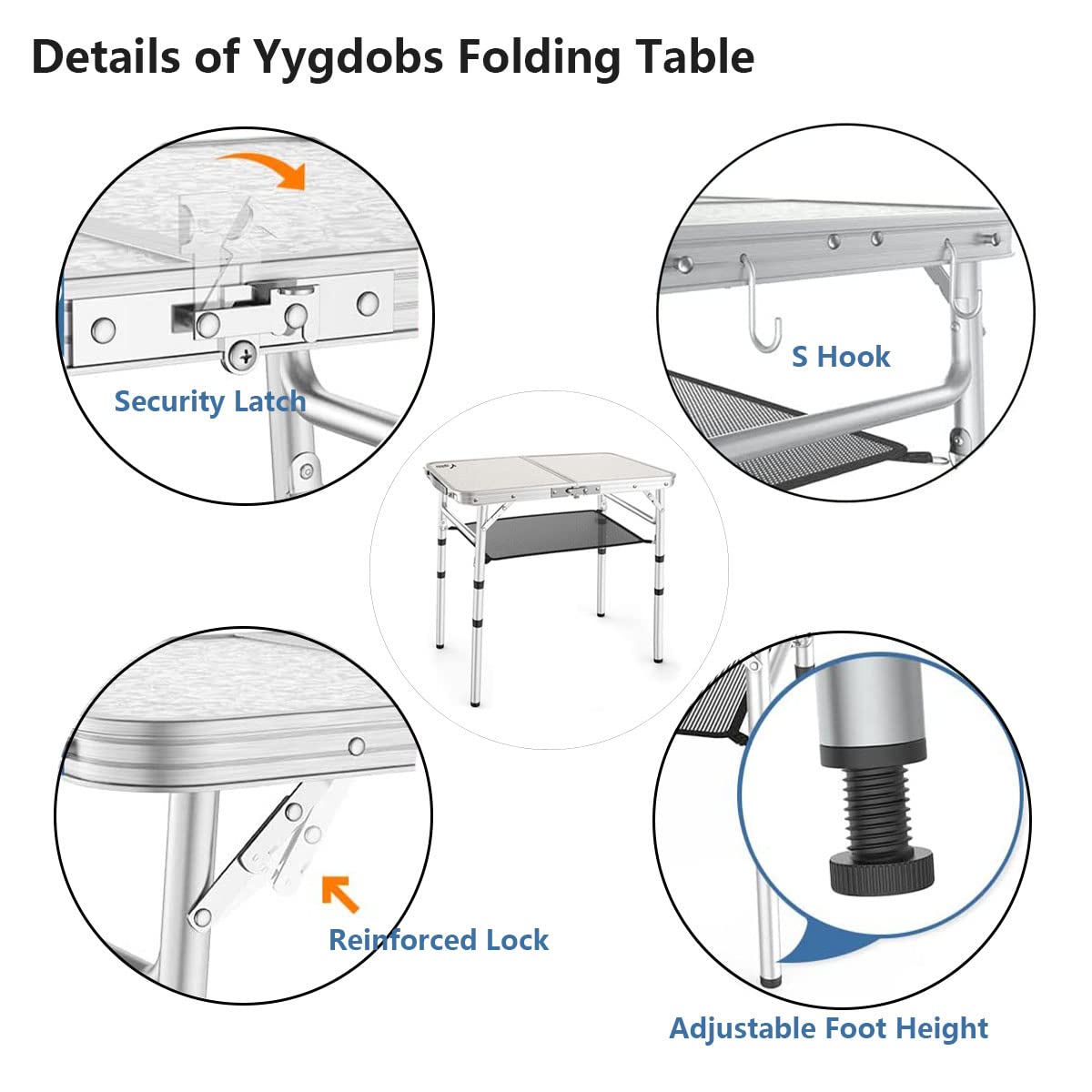 YYGDOBS Portable Folding Table 24"x16" - Aluminum Small Picnic Camping Table Lightweight Side Table for Indoor Outdoor Garden Van Truck RV(3 Adjustable Heights 10"/19"/24")