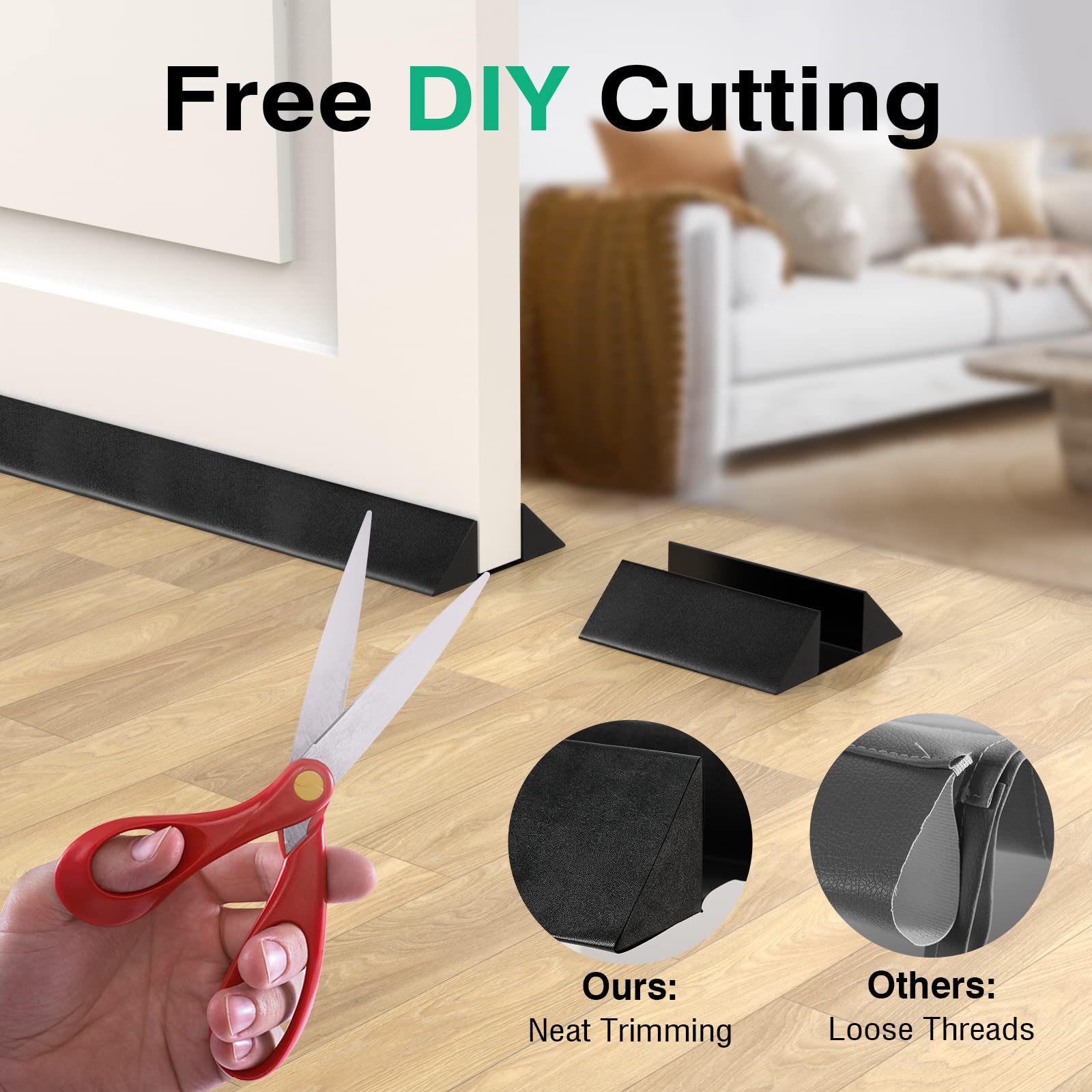 Lewondr Door Draft Stopper 36 Inch Under Door Draft Noise Blocker Waterproof Cuttable Triangle Strong Adhesive Weather Stripping Door Seal Under Door for Reduce Dust Air Door Sweep, Black