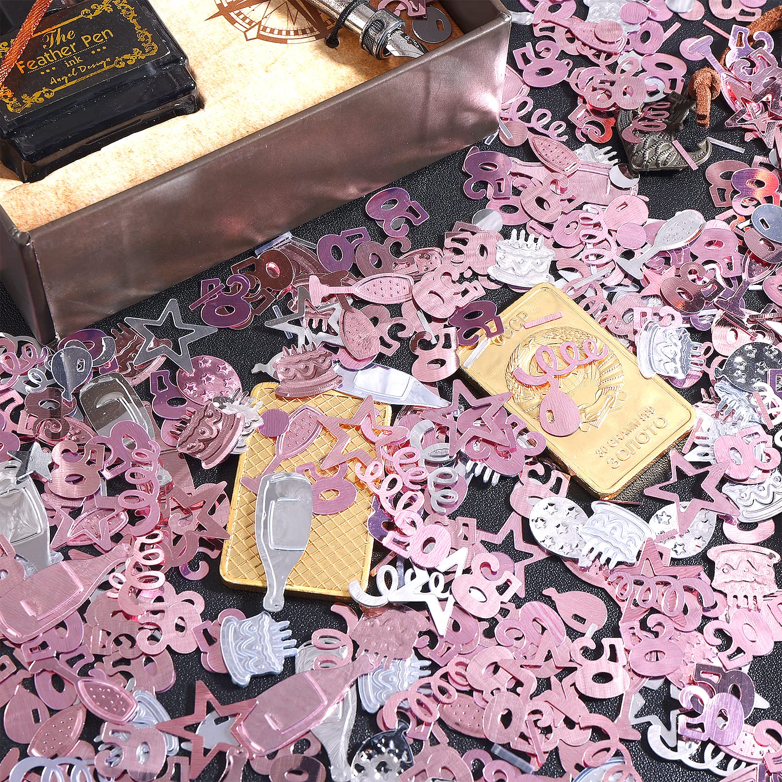 Thinp 3000 Pcs Birthday Confetti, Number 60 Happy Birthday Table Confetti Birthday Cake Confetti Pink Birthday Confetti Table Scatter Decorations for Birthday Wedding Anniversary Party Supplies (50)