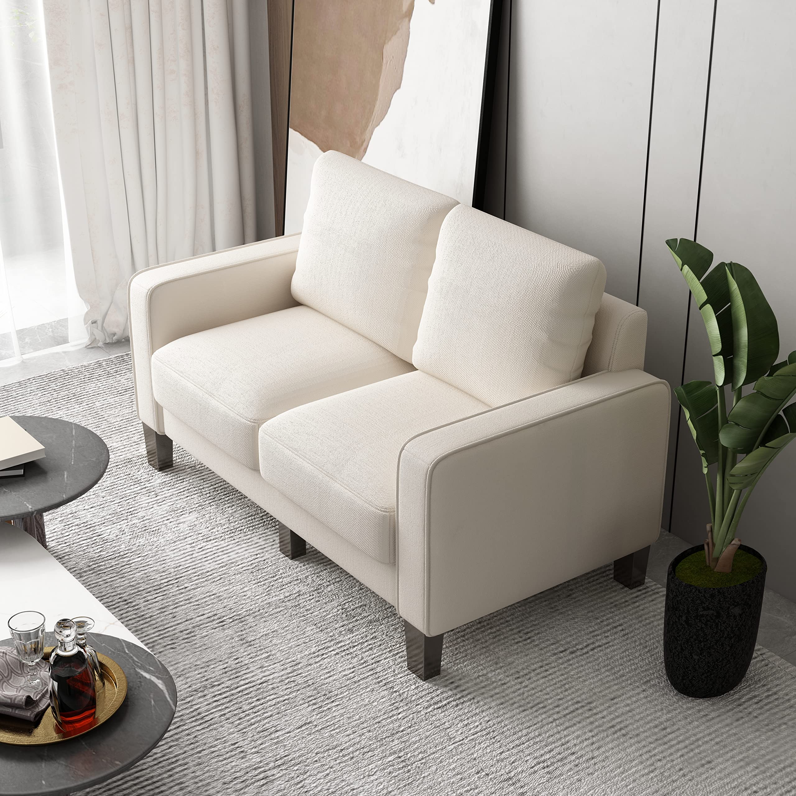 Lepfun Modern Couch 53" Loveseat Linen Fabric Tufted Love Seat Sofa for Living Room Small Apartment in Beige