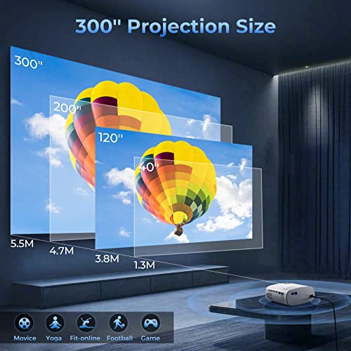 WiFi Bluetooth Projector 4K Supported, 10000L Native 1080P Outdoor Movie Projector 300" Display Home LED Video Projector with Keystone&70% Zoom for Phone/PC
