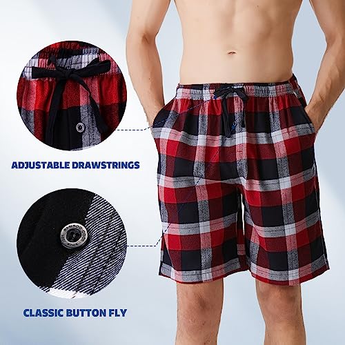 Men's Pajama Shorts Comfy Yarn-dye Woven Sleep Shorts Plaid Bottoms Loungewear Sleepwear 2 Pack