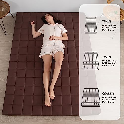 MAXYOYO Floor Mattress Japanese Futon Mattress, Full Thicken Sleeping Pad for Floor Folding Mattress Tatami Mat Camping Mattress with Removable Cover