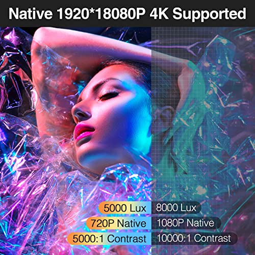 WiFi Bluetooth Projector 4K Supported, 10000L Native 1080P Outdoor Movie Projector 300" Display Home LED Video Projector with Keystone&70% Zoom for Phone/PC