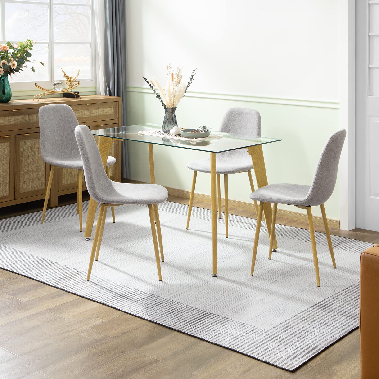 Bacyion Glass Dining Table - 47 Inch Kitchen Table for 2 or 4, Modern Rectangle Dinner Tables with Metal Legs, Wood Skin, Small Dining Room Table for Apartment or Small Spaces,Easy Assembly, Natural
