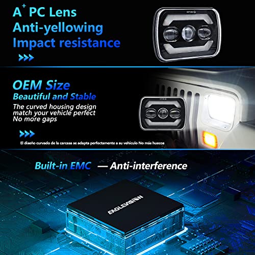 7x6 5x7 LED Headlights,120W Rectangular Headlight with w/DRL Turn Signal Hi/Low Sealed Beam H6054,Headlamps Compatible with Jeep Cherokee XJ Wrangler YJ Ford Chevy GMC Toyota Nissan