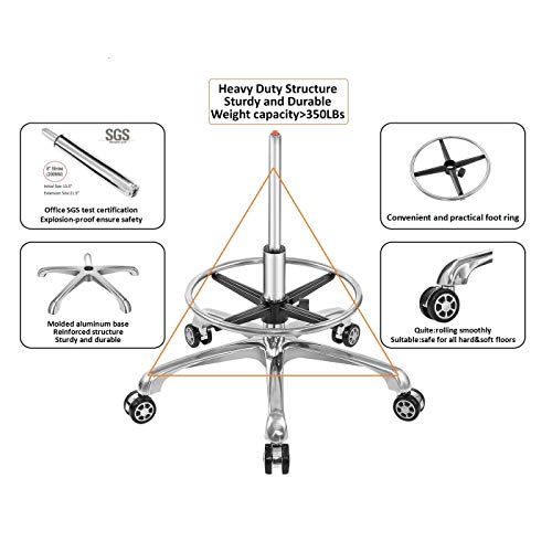 Hydraulic Rolling Stool Desk Chair Drafting Adjustable with Backrest Heavy Duty for Office Kitchen Medical Dentist Shop and Home (with Footrest)