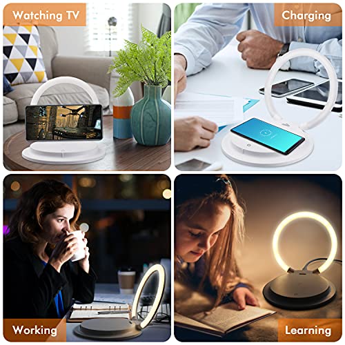 LED Desk Lamp with Wireless Charger,Bedside Lamp with Wireless Charger Compatible with Most Wireless Charging Enabled Devices(White)