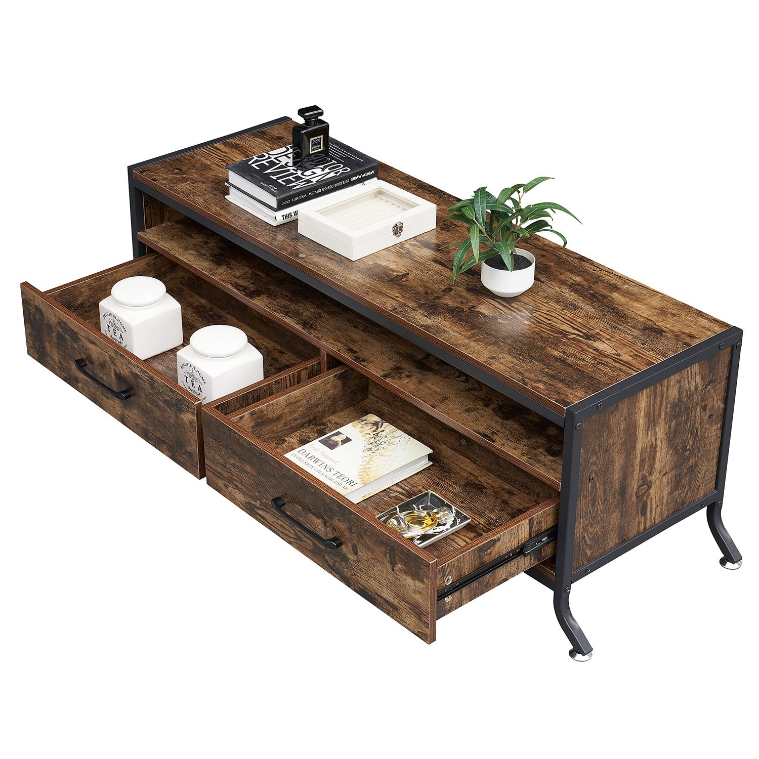 VECELO TV Stand for 55 Inch Industrial Entertainment Center Media Console Table with Storage Drawers for Living Room, 47.2 Inch, Brown