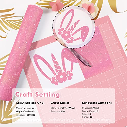 Gatichetta Glitter Self Adhesive Vinyl 12" x 6ft Craft Permanent Sparkle Shimmer Vinyl Roll for Indoor & Outdoor Decal, Signs, Stickers, Compatible with Most Craft Cutters,Pink