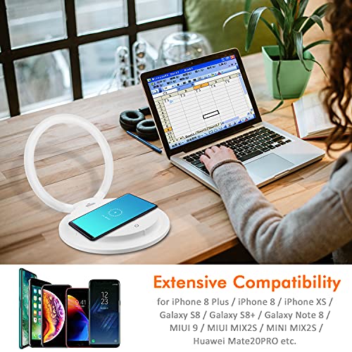 LED Desk Lamp with Wireless Charger,Bedside Lamp with Wireless Charger Compatible with Most Wireless Charging Enabled Devices(White)