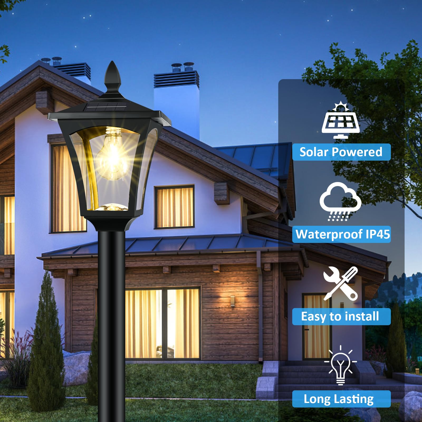 72" Solar Outdoor Light with Planter, Waterproof Solar Post Lamp, Garden Lights for Backyard, Pathway, Patio, Lawn, Driveway Decor