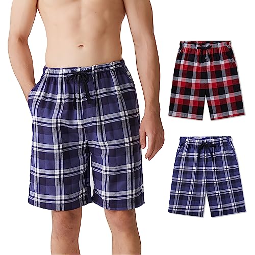 Men's Pajama Shorts Comfy Yarn-dye Woven Sleep Shorts Plaid Bottoms Loungewear Sleepwear 2 Pack