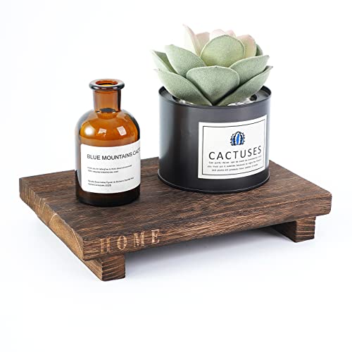 Wood Riser Tray Soap, Stand Soap Tray for Kitchen Sink, Farmhouse Wooded Tray,Rustic Bathroom Dishes for Plant Bottles Candles Display (Brown)