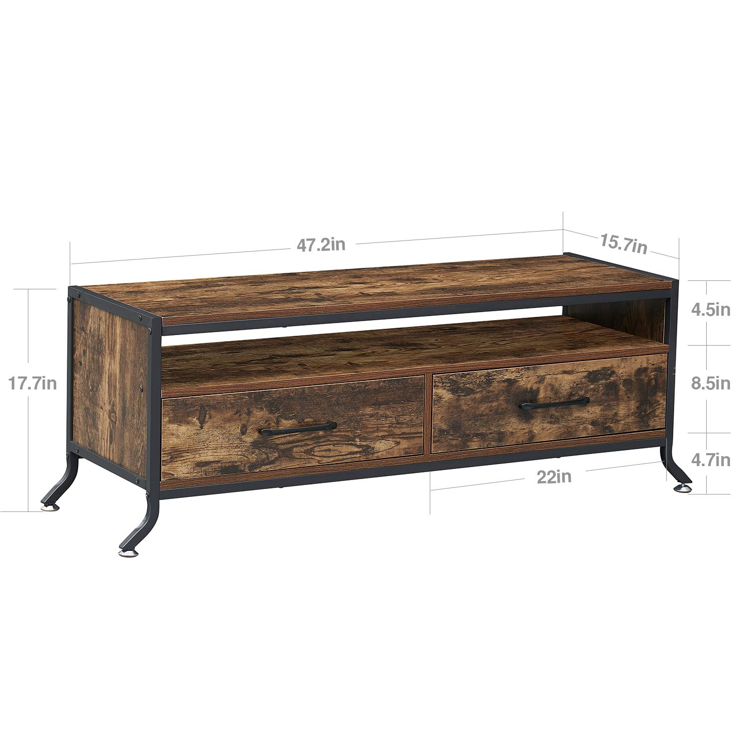 VECELO TV Stand for 55 Inch Industrial Entertainment Center Media Console Table with Storage Drawers for Living Room, 47.2 Inch, Brown