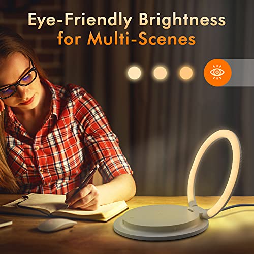 LED Desk Lamp with Wireless Charger,Bedside Lamp with Wireless Charger Compatible with Most Wireless Charging Enabled Devices(White)