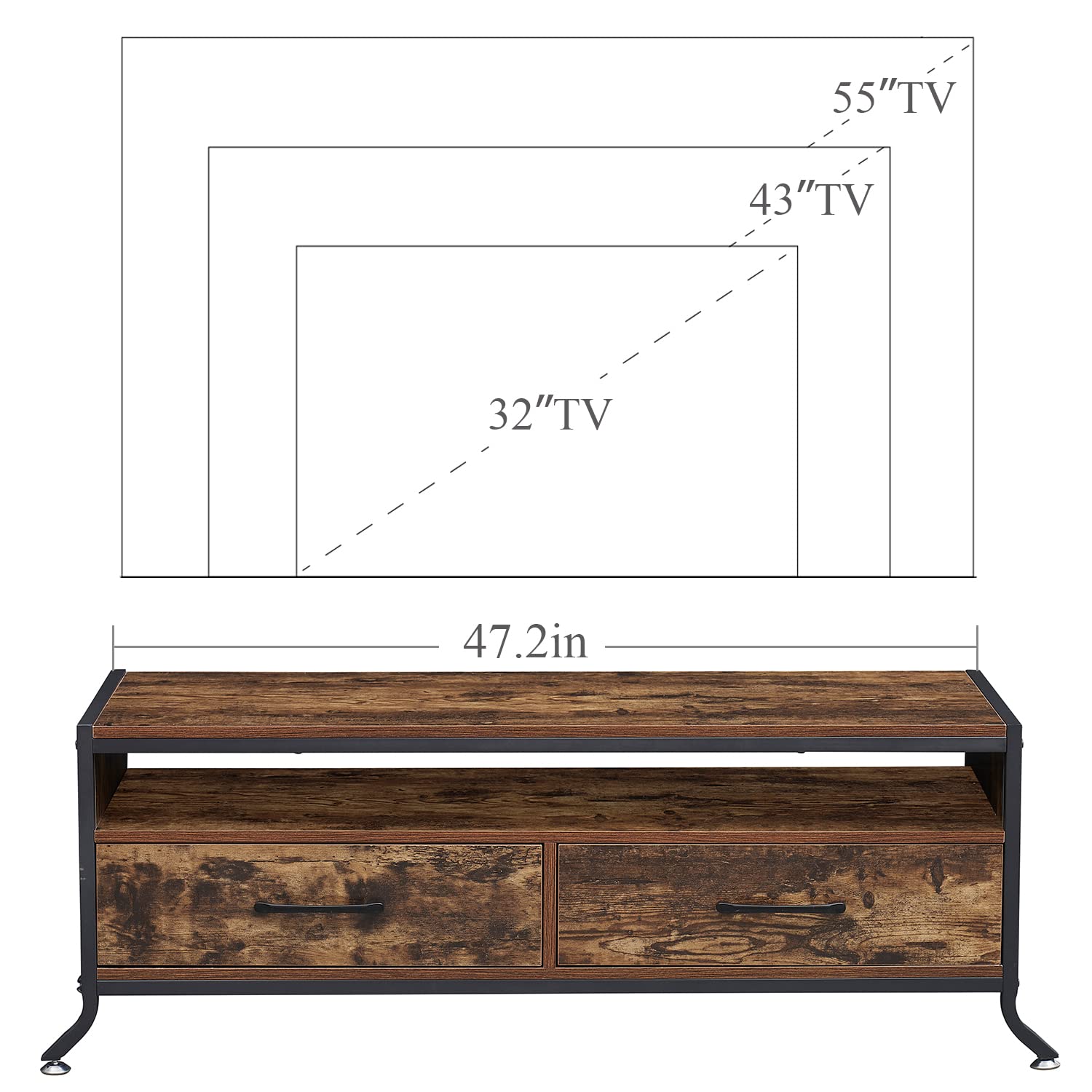 VECELO TV Stand for 55 Inch Industrial Entertainment Center Media Console Table with Storage Drawers for Living Room, 47.2 Inch, Brown