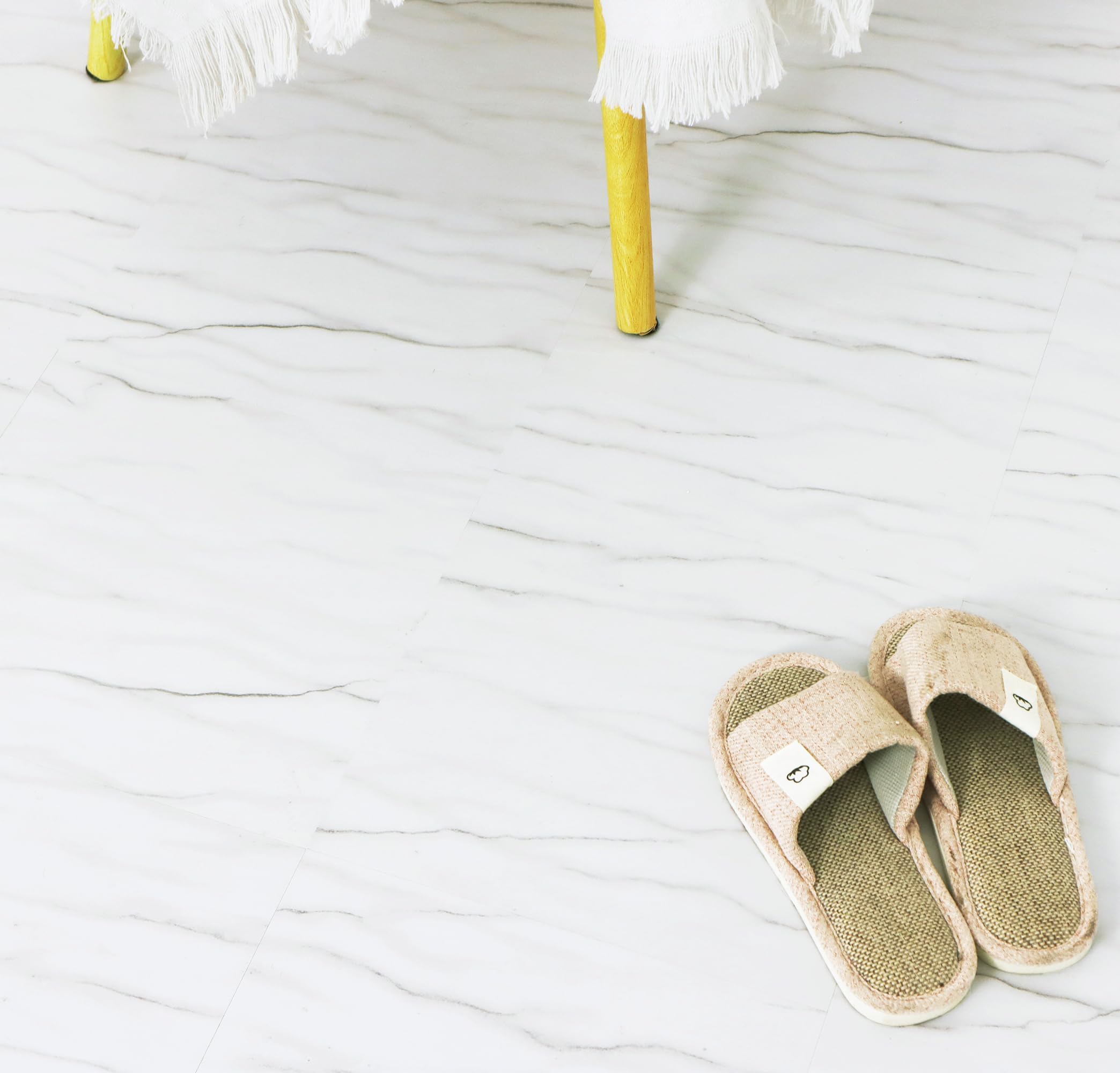 Peel and Stick Floor Tile Vinyl Flooring Peel and Stick Flooring White Marble Self Adhesive Floor Tile for Bathroom and Bedroom Marble Look 12x12 Inch (12 PCS)