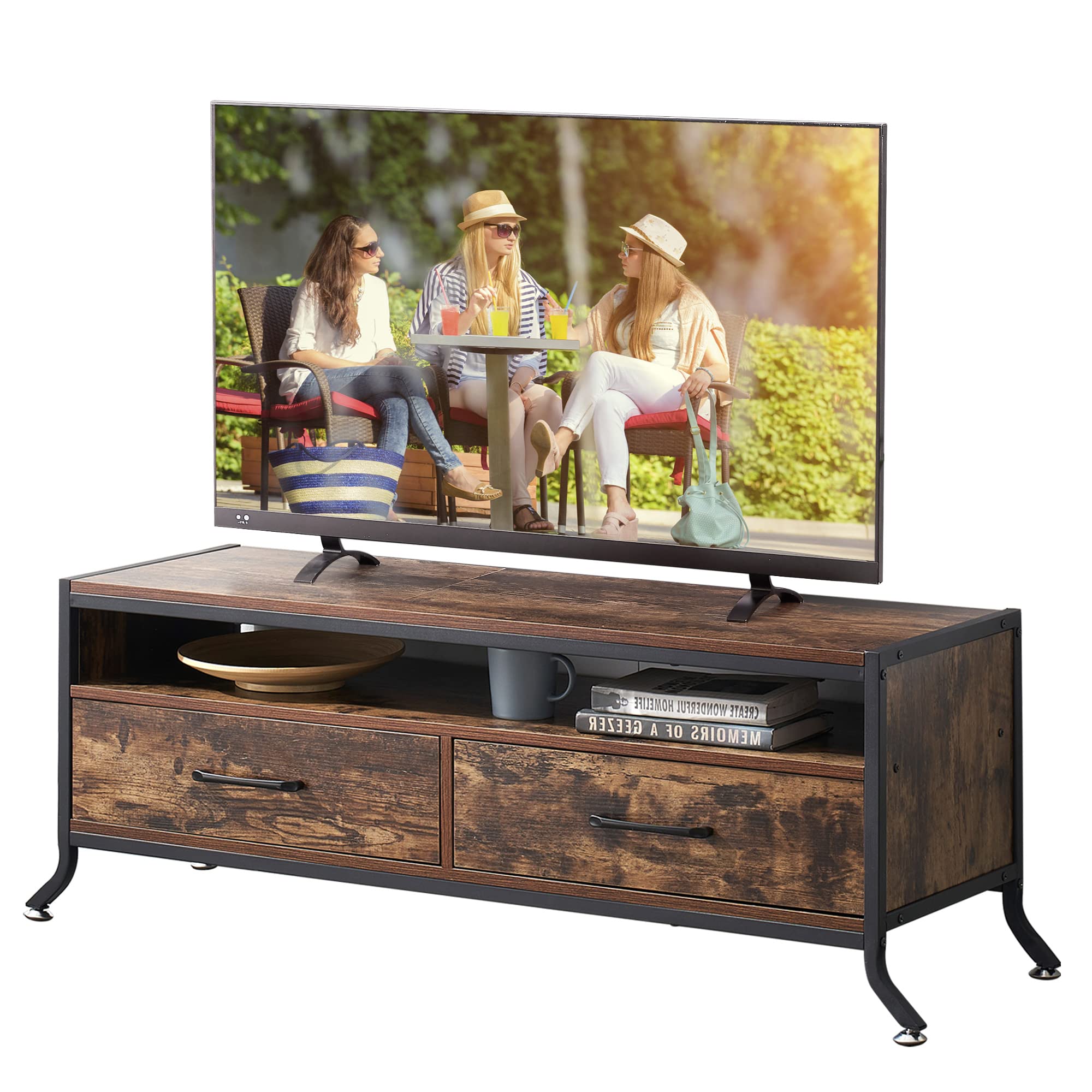 VECELO TV Stand for 55 Inch Industrial Entertainment Center Media Console Table with Storage Drawers for Living Room, 47.2 Inch, Brown