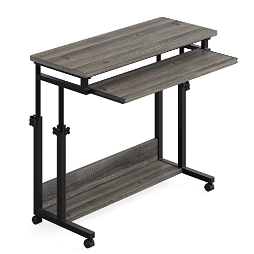 LITTLE TREE Portable Rolling Desk, Adjustable Height Small Standing Desk Computer Workstation with Keyboard Tray for Small Space