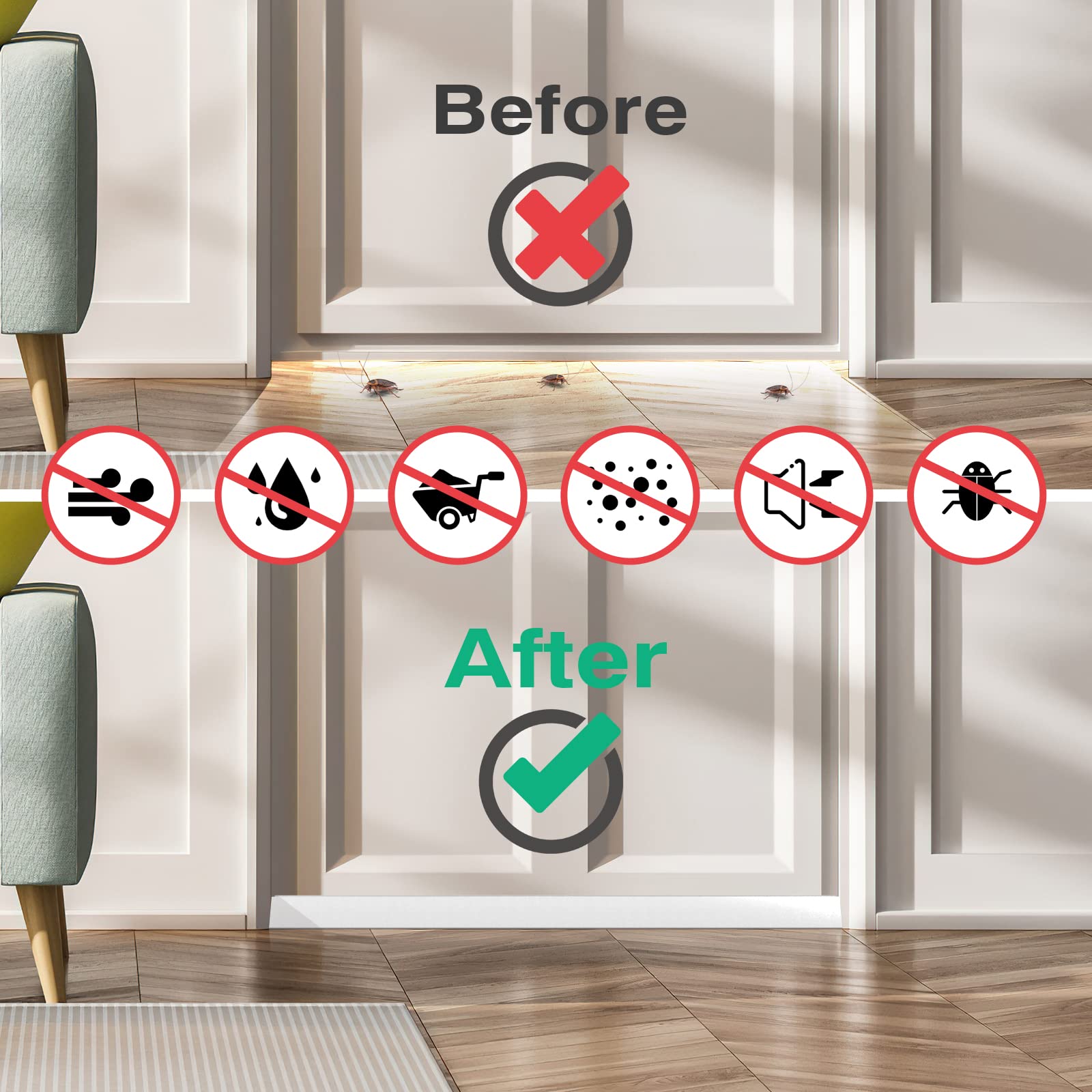 Lewondr Door Draft Stopper 36 Inch Under Door Draft Noise Blocker Waterproof Cuttable Triangle Strong Adhesive Weather Stripping Door Seal Under Door for Reduce Dust Air Door Sweep, White