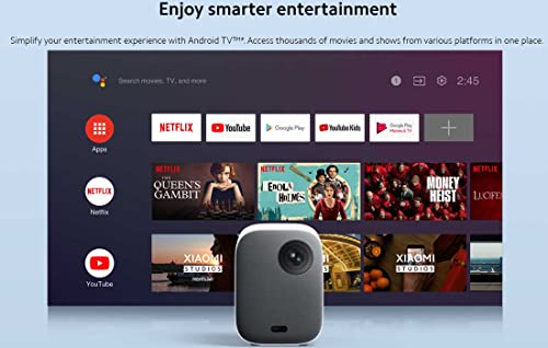 Xiaomi Mi Smart Home Compact Projector, Android TV Compatible with Remote Control, Screen Size 60"-120", 1080P Full HD, HDR10 Decoding, 500 ANSI Lumen, with Dolby Audio Decoding