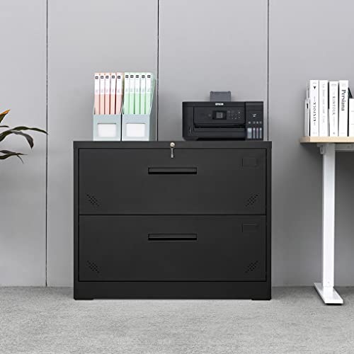 Fussbric 2 Drawer lateral File Cabinet with Lock,Filing cabinets for Home Office,Metal File Cabinet for Hanging Files Letter/Legal/F4/A4 Size,Black File Cabinet
