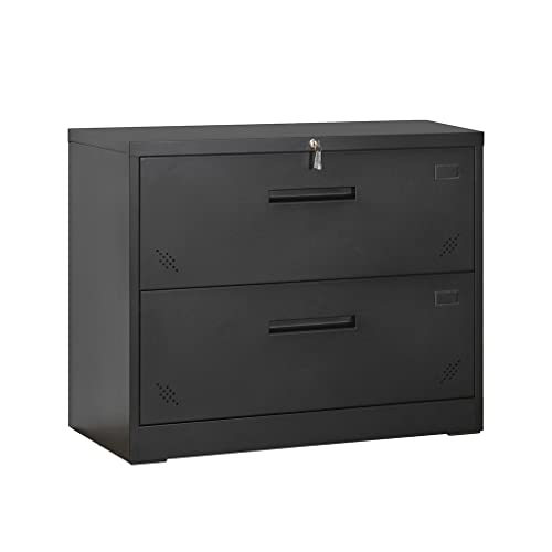 Fussbric 2 Drawer lateral File Cabinet with Lock,Filing cabinets for Home Office,Metal File Cabinet for Hanging Files Letter/Legal/F4/A4 Size,Black File Cabinet