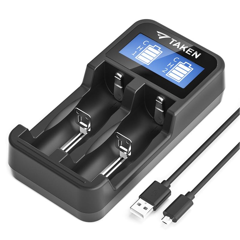 AA Battery Charger, Taken Universal Battery Charger for 18650 AAA 16340 CR123A 18490 18350 17670 17500 14500 Ni-MH/Ni-Cd Batteries (2 Slots)