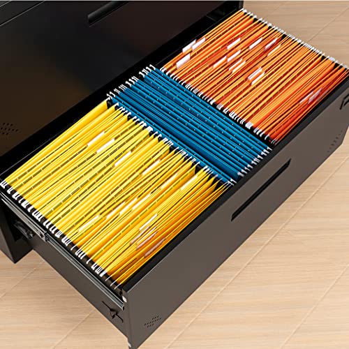 Fussbric 2 Drawer lateral File Cabinet with Lock,Filing cabinets for Home Office,Metal File Cabinet for Hanging Files Letter/Legal/F4/A4 Size,Black File Cabinet