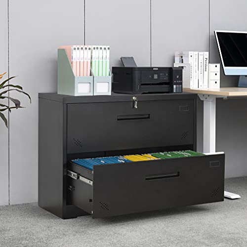 Fussbric 2 Drawer lateral File Cabinet with Lock,Filing cabinets for Home Office,Metal File Cabinet for Hanging Files Letter/Legal/F4/A4 Size,Black File Cabinet