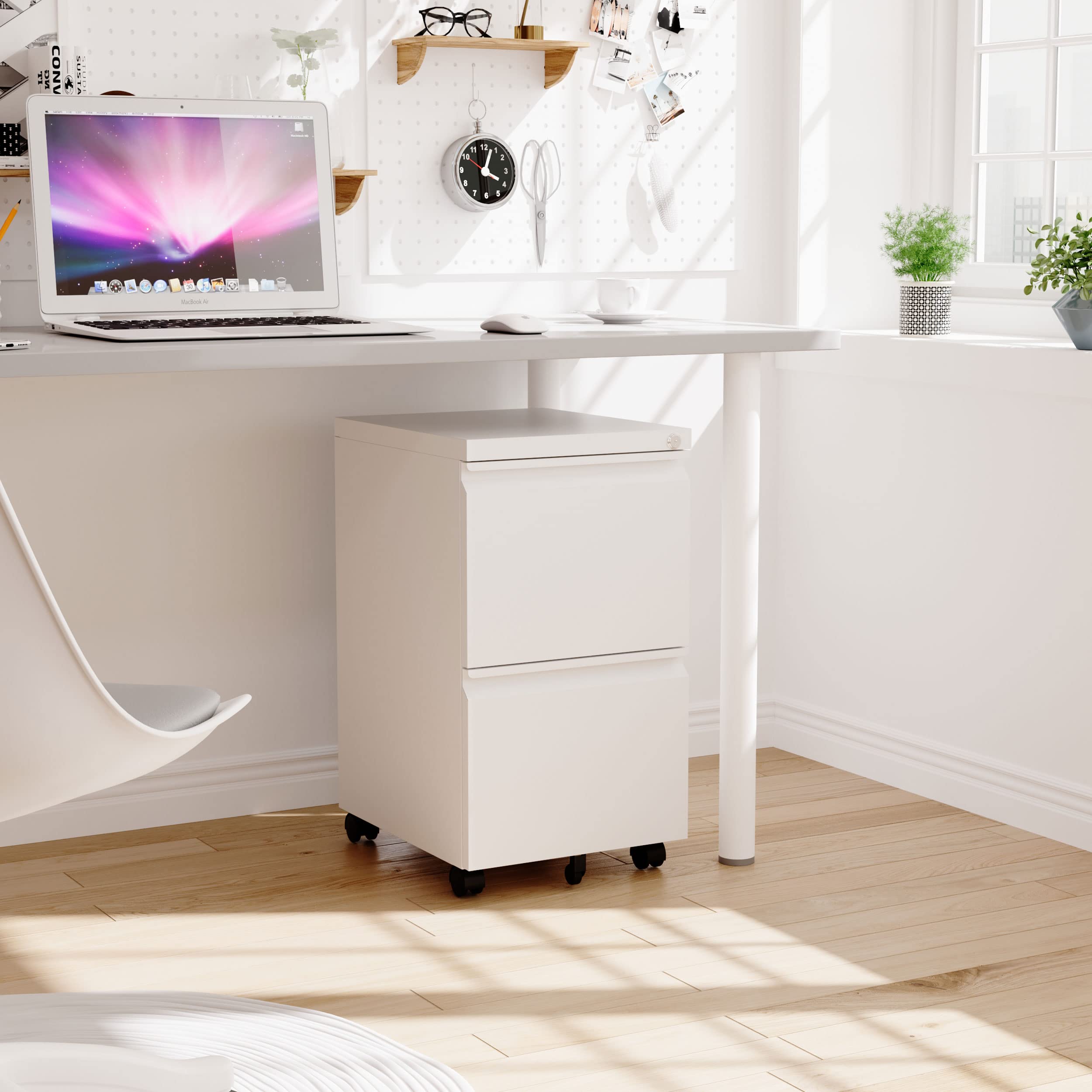 LISSIMO Metal File Cabinets with 2 Drawer,Under Desk Locking File Cabinet for Legal Letter Files, Office Storage Cabinet with Wheels Assembly Required White
