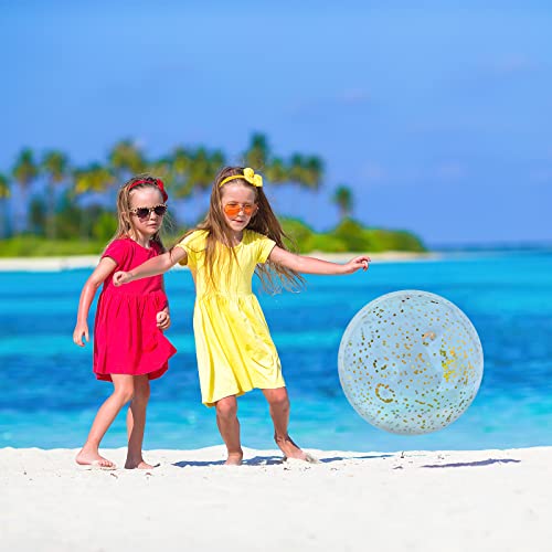 AMOR PRESENT 2PCS Inflatable Beach Balls, Glitter Beach Ball 16 Inch Clear Inflatable Ball with Gold Confetti for Kids Birthday Summer Pool Party