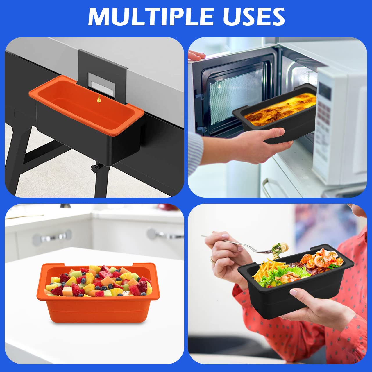 Winceed 2Pcs Silicone Liners for Blackstone Grill Grease Cup, Reusable Silicone Grease Drip Pans, Blackstone Griddle Grease Catcher, 8'' x 3'' x 3.7'', Black+Orange