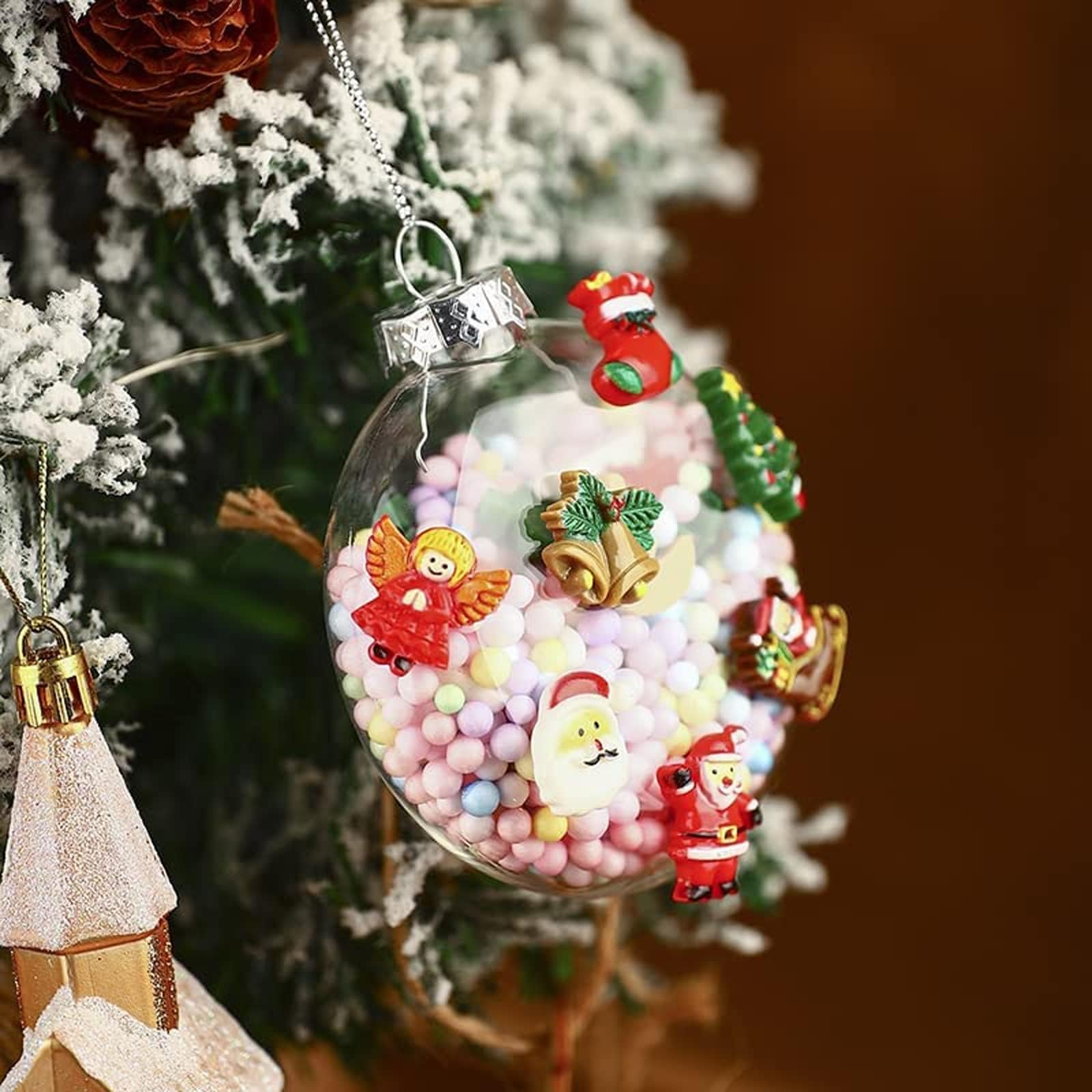 12 Pack Fillable Ornaments Balls, 3.15 Inch DIY Clear Plastic Flat Disc Ornaments for Craft Projects, Wedding, Christmas, Party, Home Decor