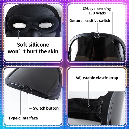 BLINWORLD LED Mask for kids - Gesture Sensing Transforming Light Up Face Mask for Halloween Birthday, and Masquerade Party - Mask Flashes (Mask flashes 01)